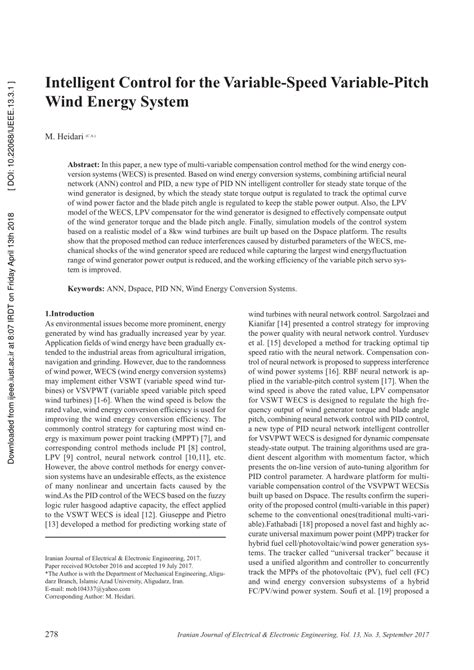 pdf intelligent control for the variable speed variable pitch wind