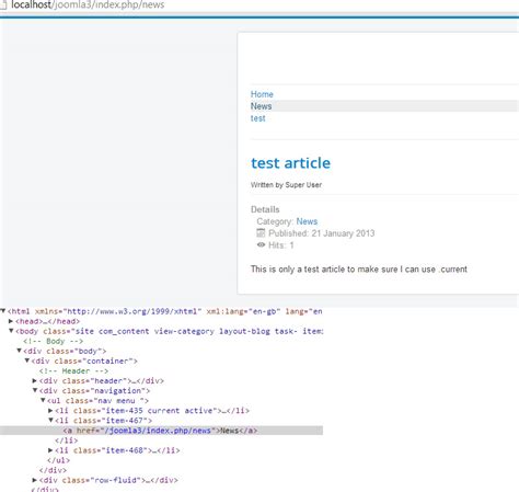 Html Joomla 3 Navigation Incorrect Current Class Stack Overflow