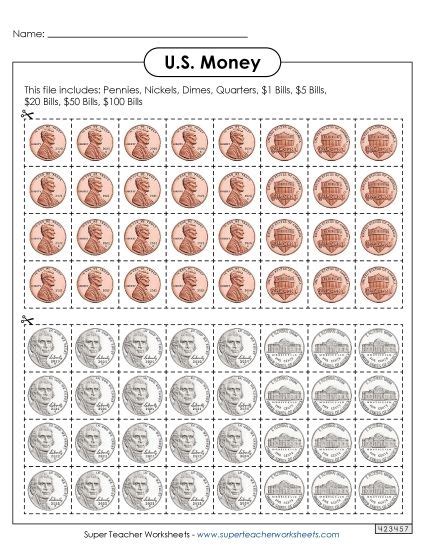 Us Money Cut Out Mixed Coins And Bills Printable Counting Money Us Cut