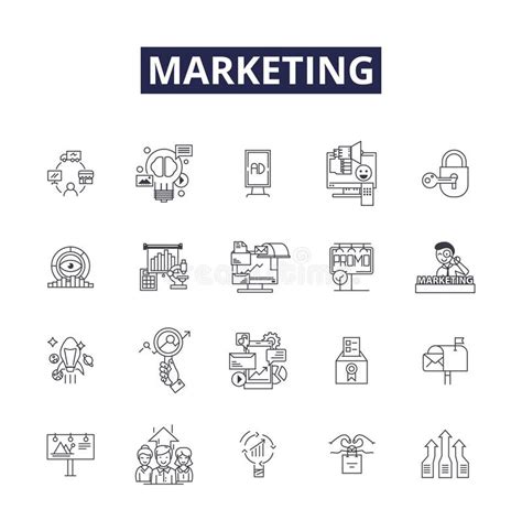 Marketing Line Vector Icons And Signs Advertising Strategy Branding Pr Segmentation