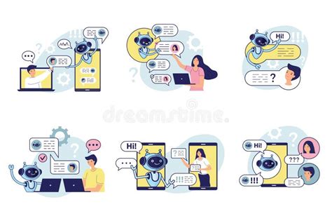 Chatbot People Connecting With Chat Bot Smart Communication Service Dialog Recent Vector Flat