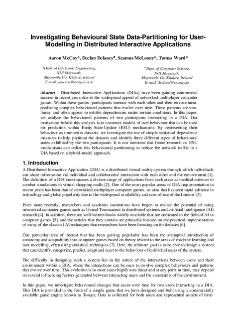 Pdf Investigating Behavioural State Data Partitioning For User