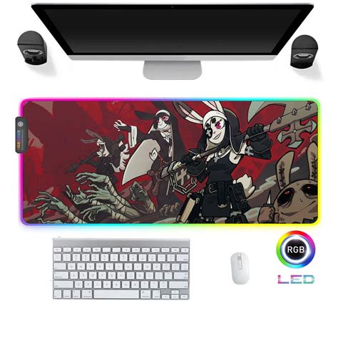Rgb Gaming Xxl Mousepad 600x350mm Big Led Bunny Nuns Anime Girl War Art