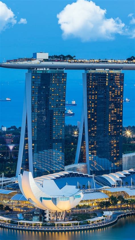 싱가포르 고층 빌딩 도시 바다 황혼 푸른 하늘 640x1136 Iphone 5 5s 5c Se 배경 화면 그림 이미지