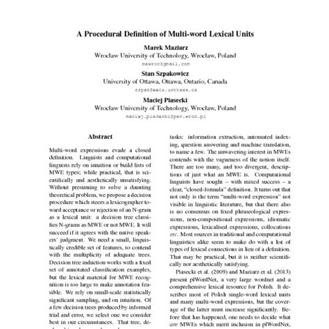 A Procedural Definition Of Multi Word Lexical Units Acl Anthology