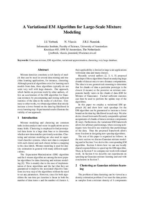 Pdf A Variational Em Algorithm For Large Scale Mixture Modeling