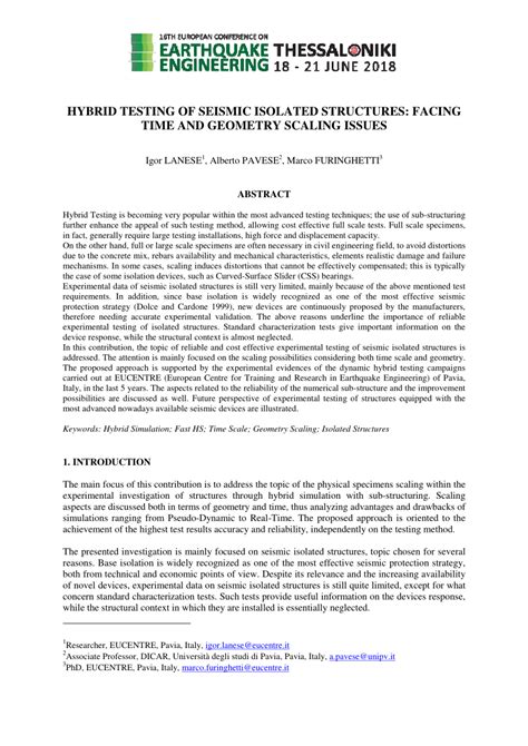 Pdf Hybrid Testing Of Seismic Isolated Structures Facing Time And Geometry Scaling Issues
