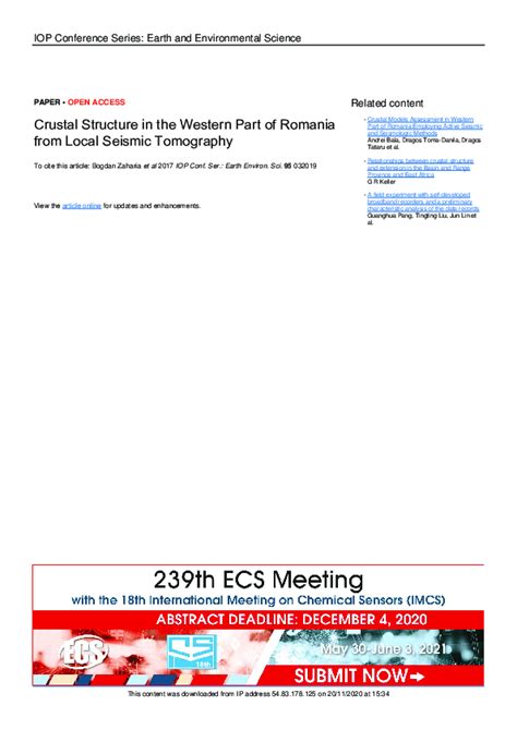 Pdf Crustal Structure In The Western Part Of Romania From Local Seismic Tomography