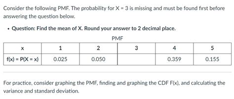 Solved Consider The Following PMF The Probability For X 3 Chegg Com