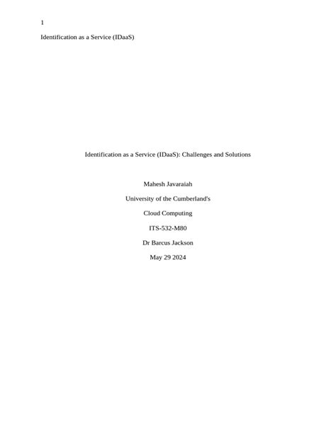Identification As A Service Idaas Pdf Cloud Computing Security
