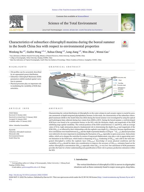 Pdf Characteristics Of Subsurface Chlorophyll Maxima During The Boreal Summer In The South