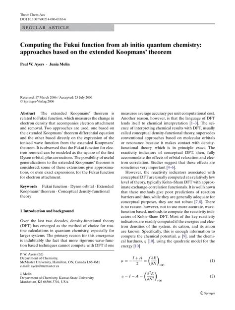 Pdf Computing The Fukui Function From Ab Initio Quantum Chemistry Approaches Based On The
