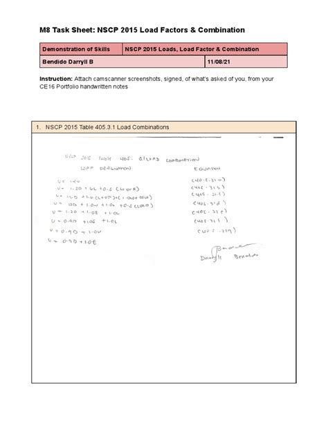 M8 Task Sheet Nscp 2015 Load Factors And Combination Pdf