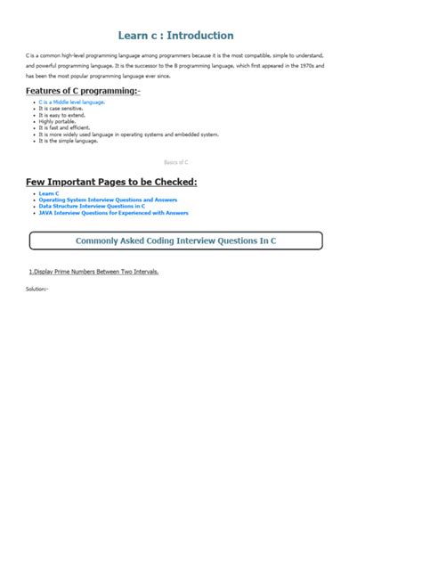 Coding Interview Questions In C Commonly Asked Prepinsta Pdf