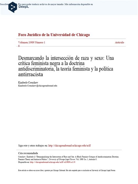 Demarginalizing The Intersection Of Race And Sex A Black Feminis Es
