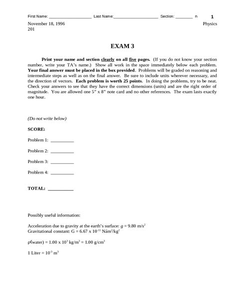 4 Problems On General Physics Exam 3 Fall 1996 Physics 201