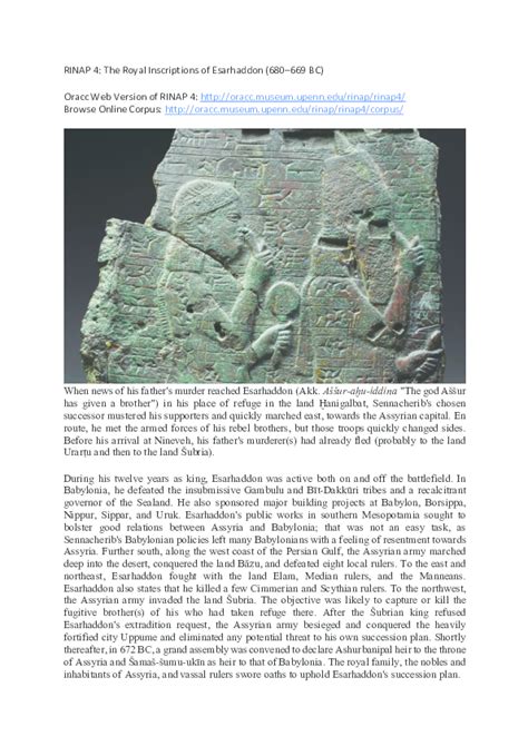 Pdf The Royal Inscriptions Of Esarhaddon King Of Assyria 680 669 Bc