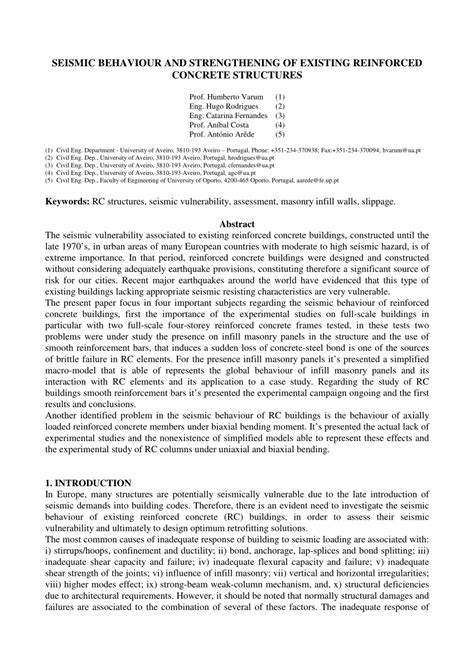Pdf Seismic Behaviour And Strengthening Of Existing Reinforced Concrete Structures