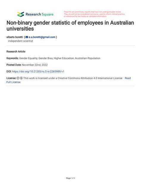 PDF Non Binary Gender Statistic Of Employees In Australian Universities