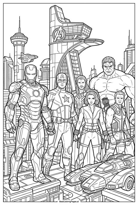 Avengers Assemble At Headquarters Coloring Page Free Printable