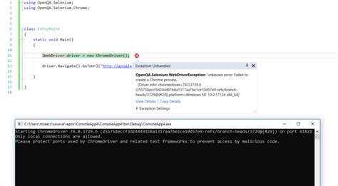 C Unhandled Exception Openqaseleniumwebdriverexception Unknown