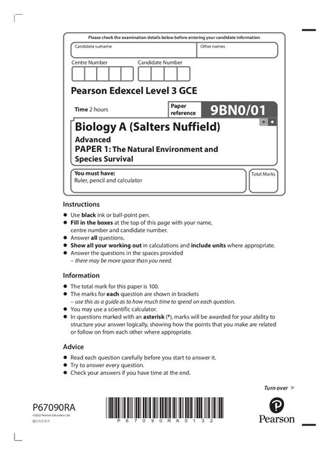 EDEXCEL A LEVEL BIOLOGY 2022 QUESTION PAPER 1 Browsegrades