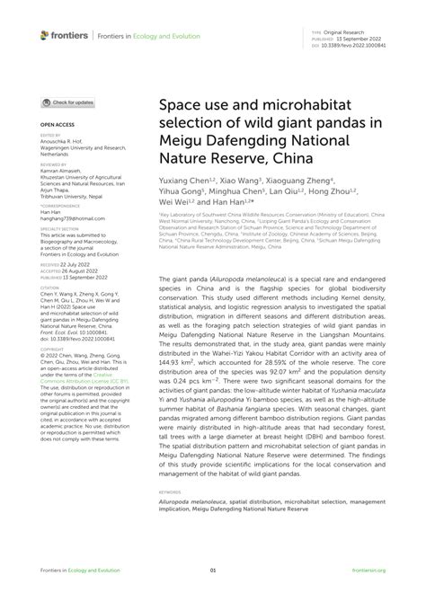 Pdf Space Use And Microhabitat Selection Of Wild Giant Pandas In