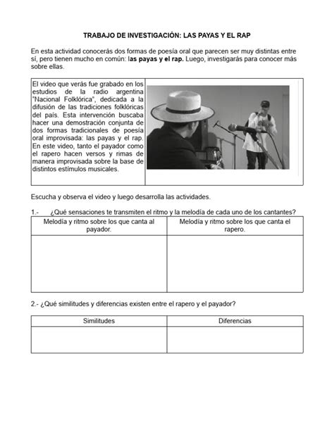 Trabajo El Rap Y Las Payas 5to Pdf