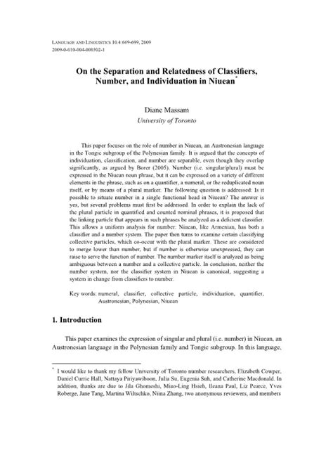 On The Separation And Relatedness Of Classifiers Number And Individuation In Niuean Docslib