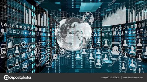 Graph Holograms Flying Over Server Room Data Center 3d Rendering