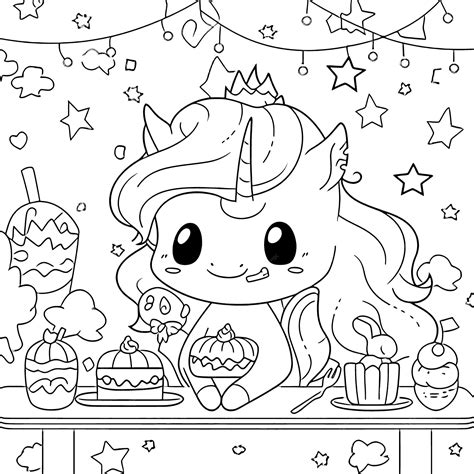 어린이와 성인을 위한 유니콘 흑백 색칠 페이지 라인 아트 간단한 만화 스타일 행복하고 귀엽고 재미있습니다 프리미엄 벡터