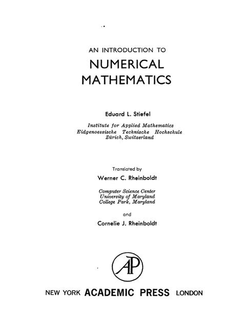An Introduction To Numerical Mathematics Stiefel E L 1963 Pdf