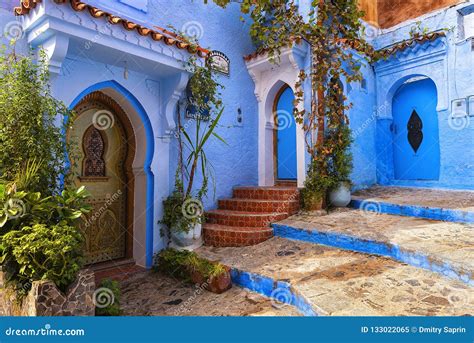 Traditional Moroccan Courtyard In Chefchaouen Blue City Medina In