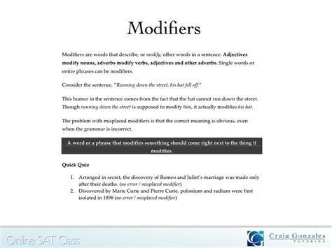 Sat Modifier Question Review