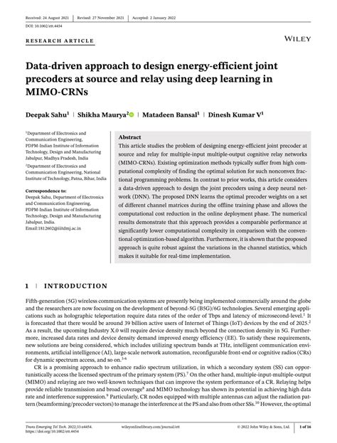 Data‐driven Approach To Design Energy‐efficient Joint Precoders At Source And Relay Using Deep