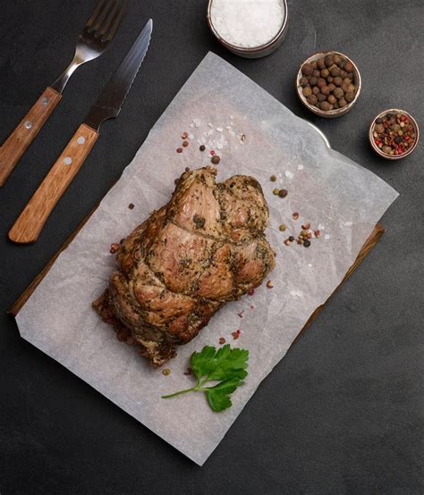 Baked Pork Collar With Spices On A Wooden Board Delicious And Juicy Meat Stock Photo Image Of