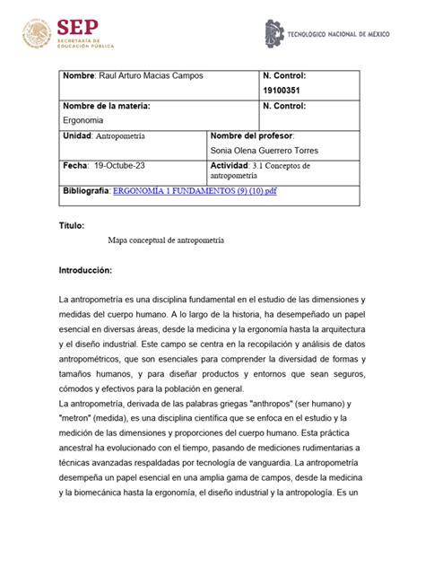 3 1 Mapa Conceptual De Antropometria I Pdf Antropometría