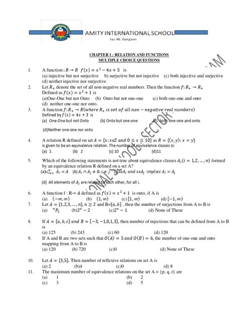 Relations And Functions Mcq Pdf Mathematical Relations