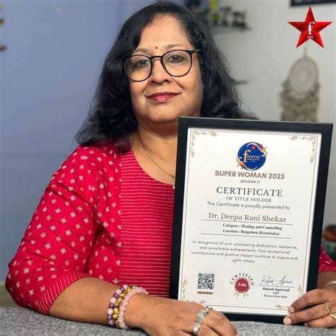 Dr Deepa Rani Shekar Achieved Title Of Healing And Counselling From