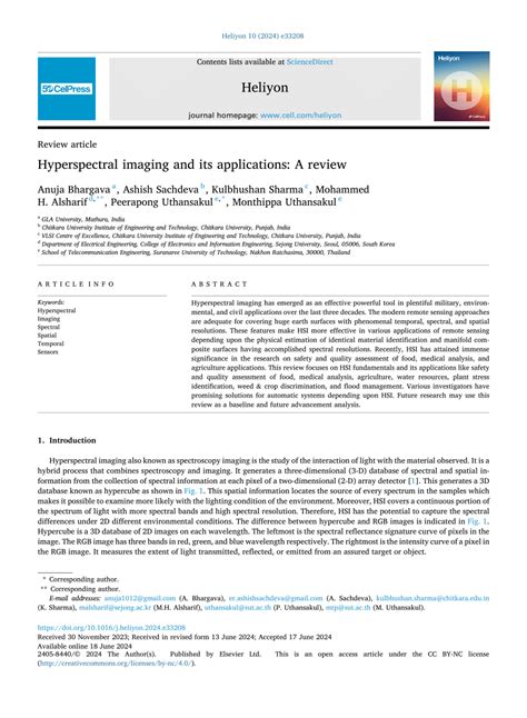 Pdf Hyperspectral Imaging And Its Applications A Review