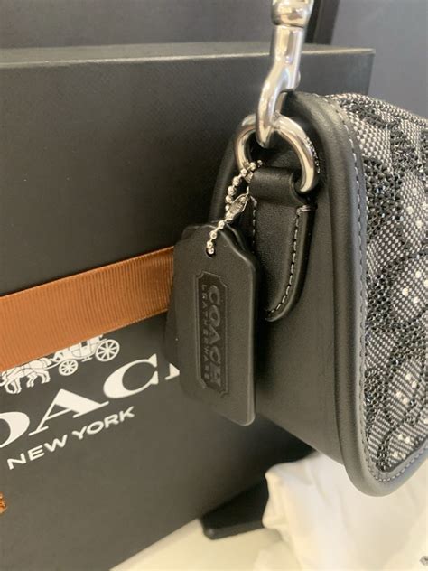 Coach Swinger 20 Crystal Signature Jacquard And Leather Bag Black W T