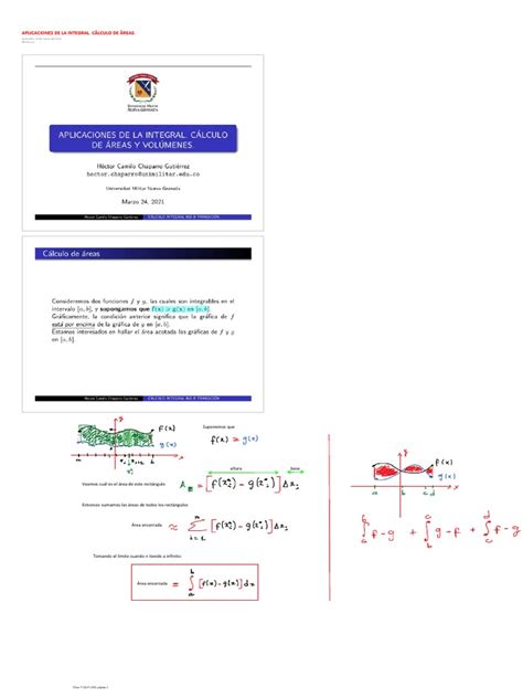 Aplicaciones De La Integral Cálculo De Áreas Pdf