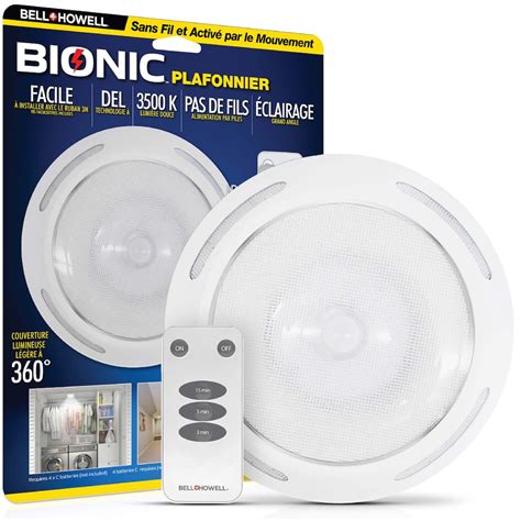 Bell Howell Bionic White Motion Activated Wireless Ceiling Flush Mount Lightwith Remote