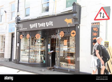 Scoff Troff Cafe Market Place St Ives Cornwall Uk June 2021 Stock