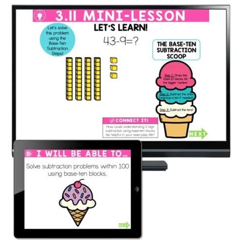 Lucky To Learn Math 2 Digit Subtraction With Base Ten Blocks Lesson 311 Teaching Slides