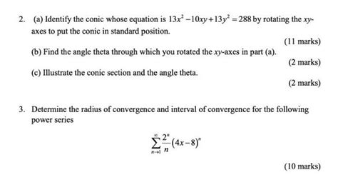 Solved 2 a Identify the conic whose equation is 13x² Chegg com