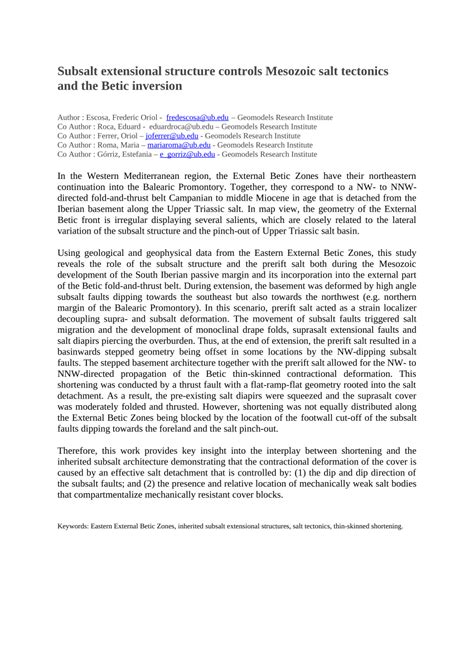 Pdf Subsalt Extensional Structure Controls Mesozoic Salt Tectonics And The Betic Inversion