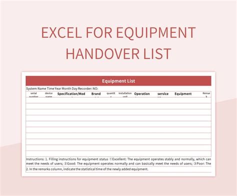 Excel For Equipment Handover List Excel Template And Google Sheets File For Free Download