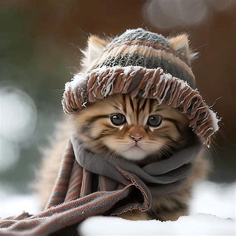 Premium Photo Adorable Cute Kitten Wearing Woolen Clothes Warmth