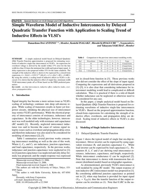Pdf Simple Waveform Model Of Inductive Interconnects By Delayed